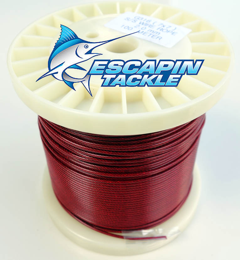 Shark Fishing wire. 1.5mm Nylon Coated wire 100m Spool. RED - Escapin ...
